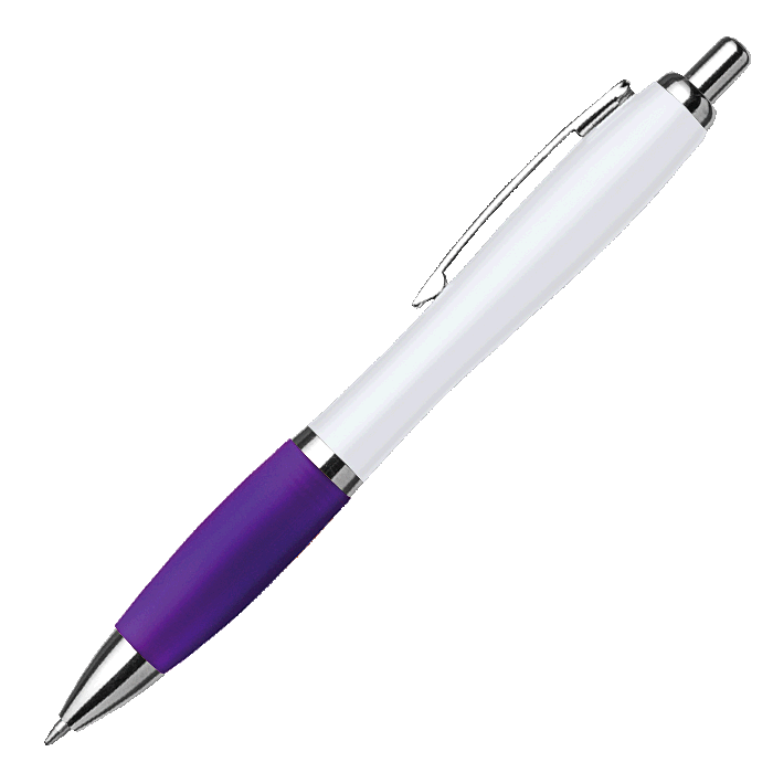 Curved White Ballpoint Pen with Coloured Grip | Cranberry